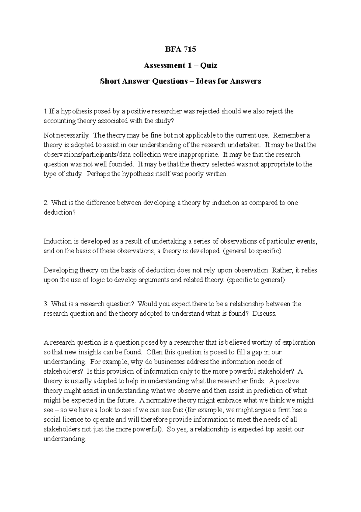 BFA 715 AT Quiz Short Answer - BFA 715 Assessment 1 – Quiz Short Answer ...