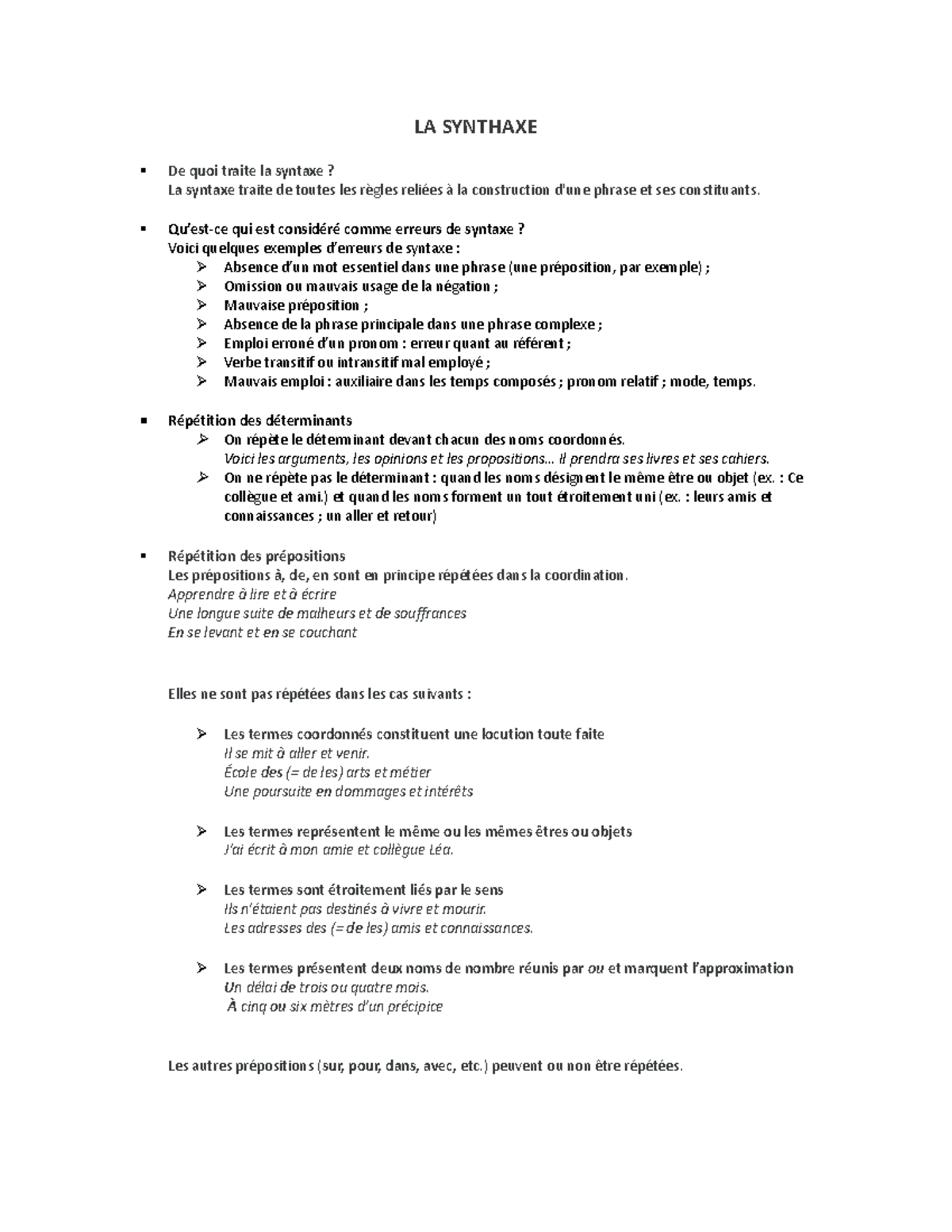 LA Synthaxe - cours complet - LA SYNTHAXE De quoi traite la syntaxe? La ...