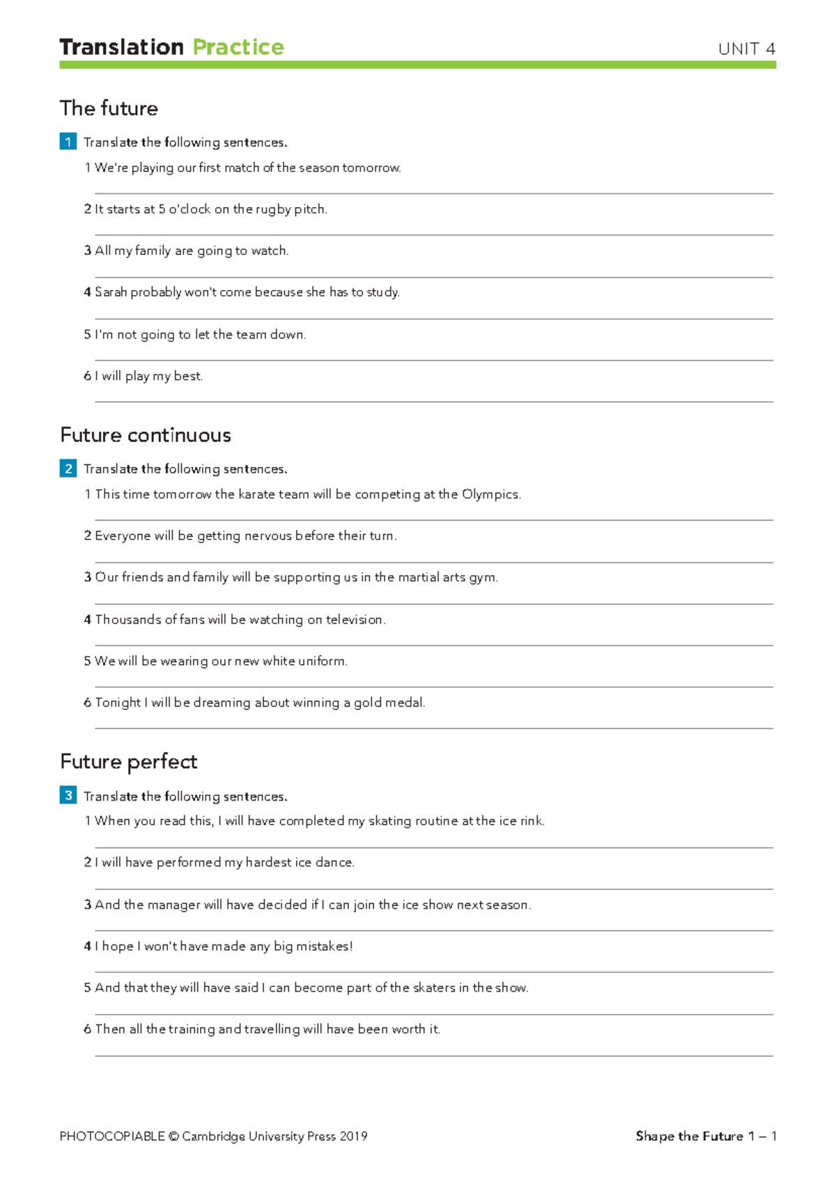 Shape the Future 1 Translation Practice Unit 4 - PHOTOCOPIABLE ...