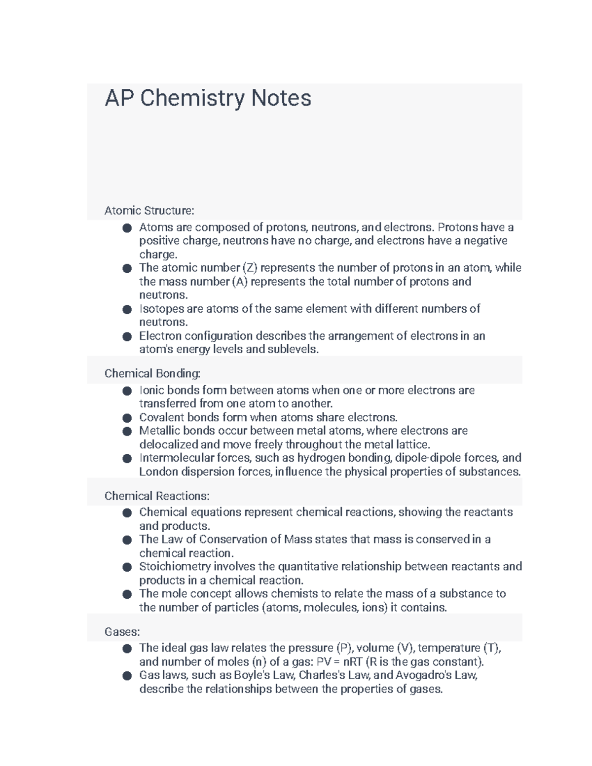 AP Chemistry Notes - AP Chemistry Notes Atomic Structure: Atoms are ...