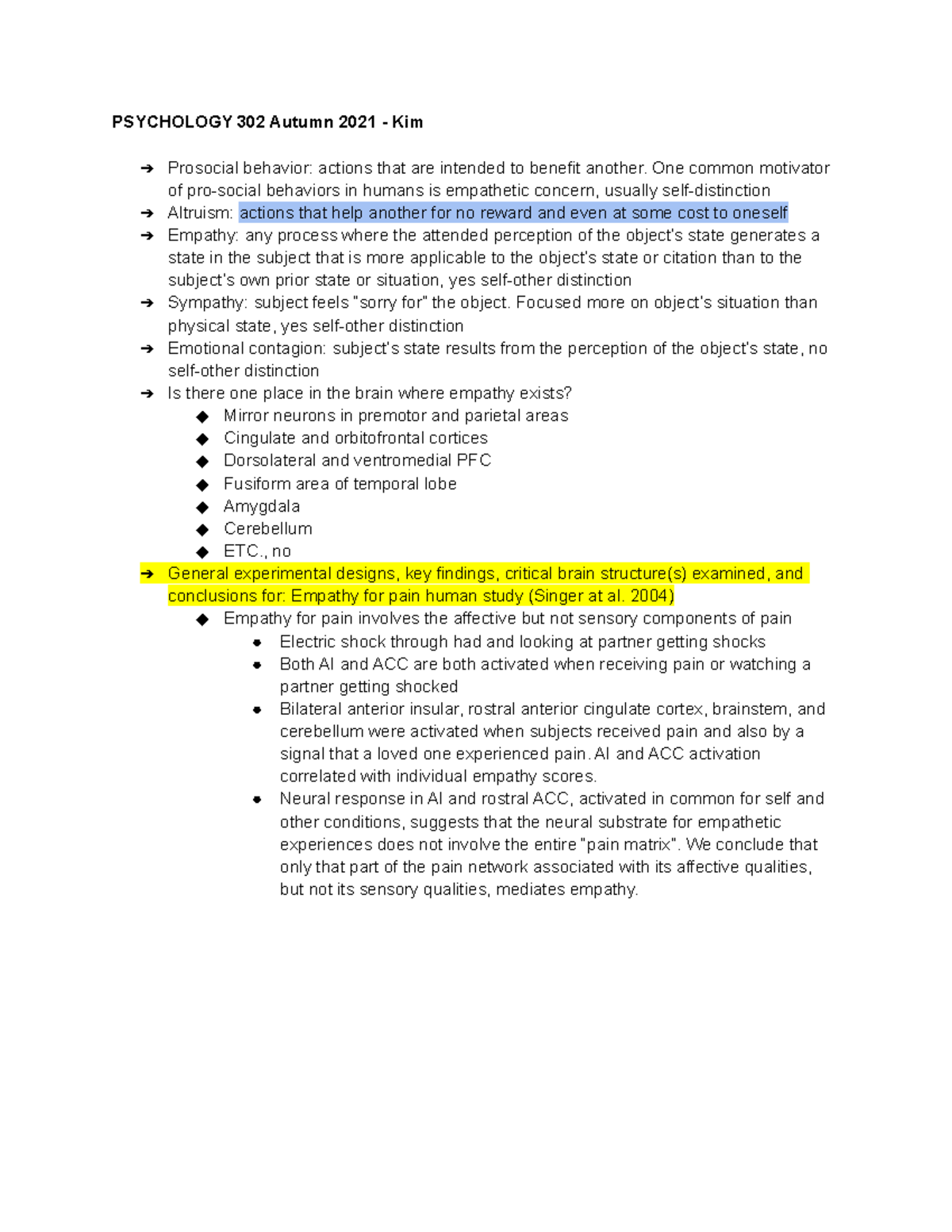 Final Study Guide - PSYCHOLOGY 302 Autumn 2021 - Kim Prosocial behavior ...