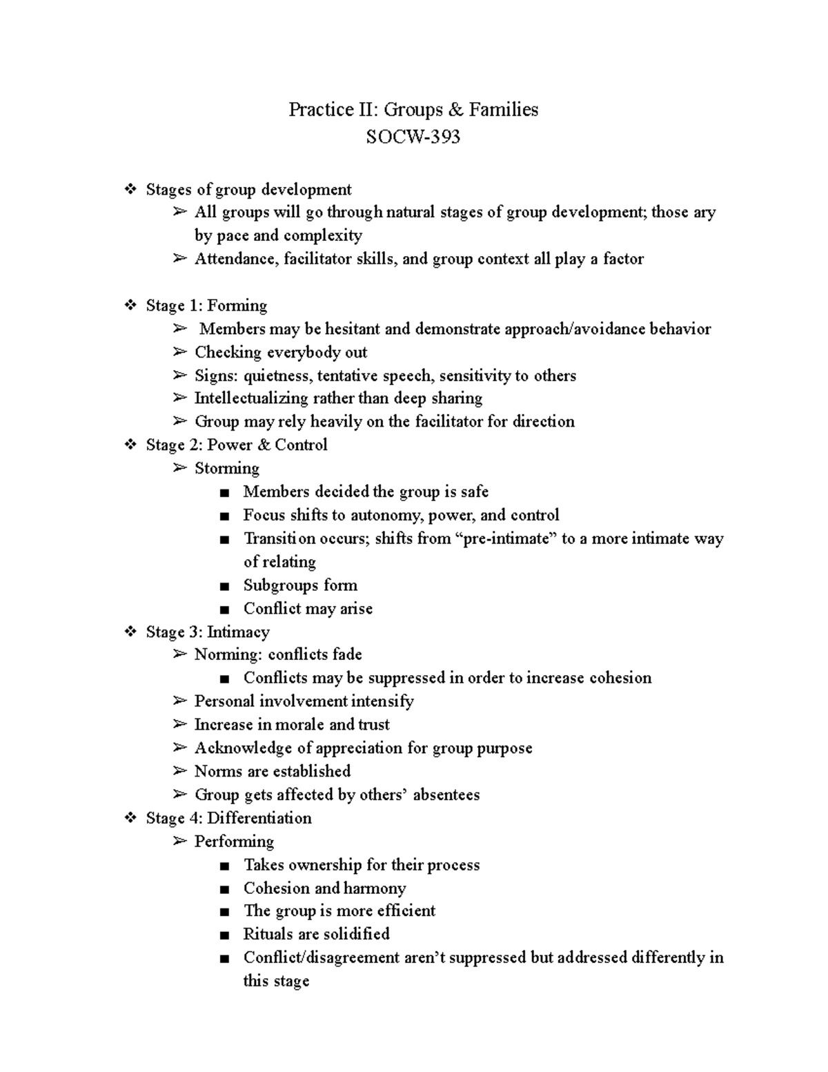 SOCW-393 Notes: Group Development - Practice II: Groups & Families SOCW ...