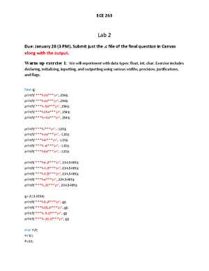 ECE 263 Lab 7: Pointers Arrays and Functions - Studocu