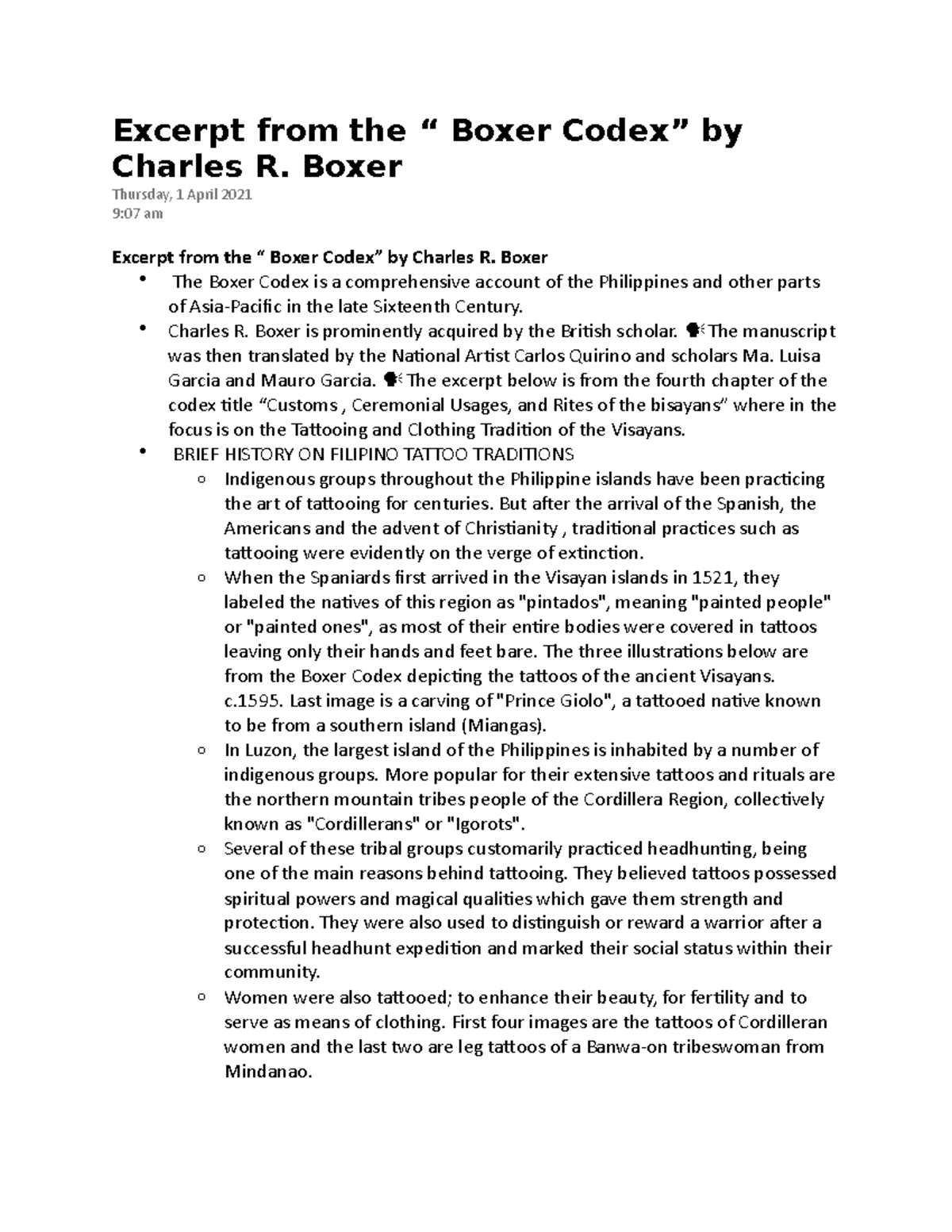 Excerpt from the “ Boxer Codex” by Charles R. Boxer - Boxer Thursday, 1 ...