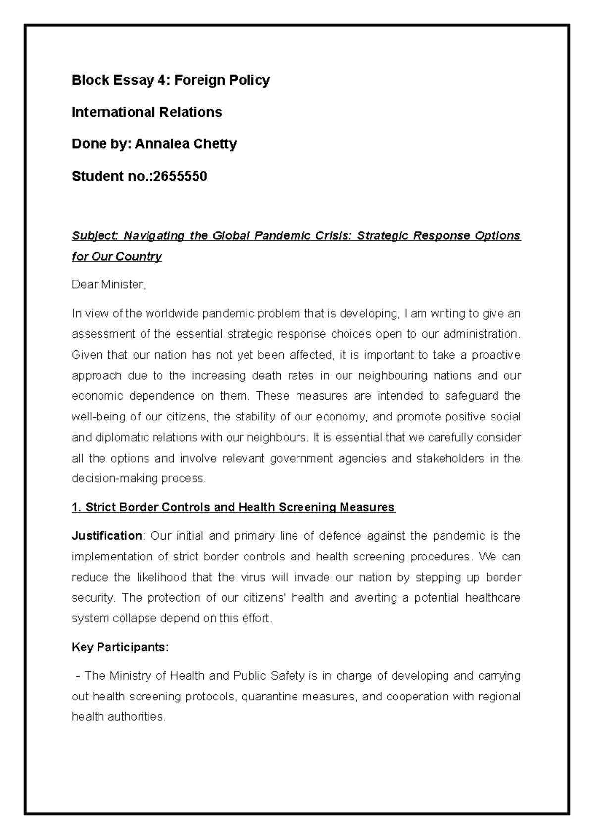 Block Essay 4 IR - Block Essay 4: Foreign Policy International ...