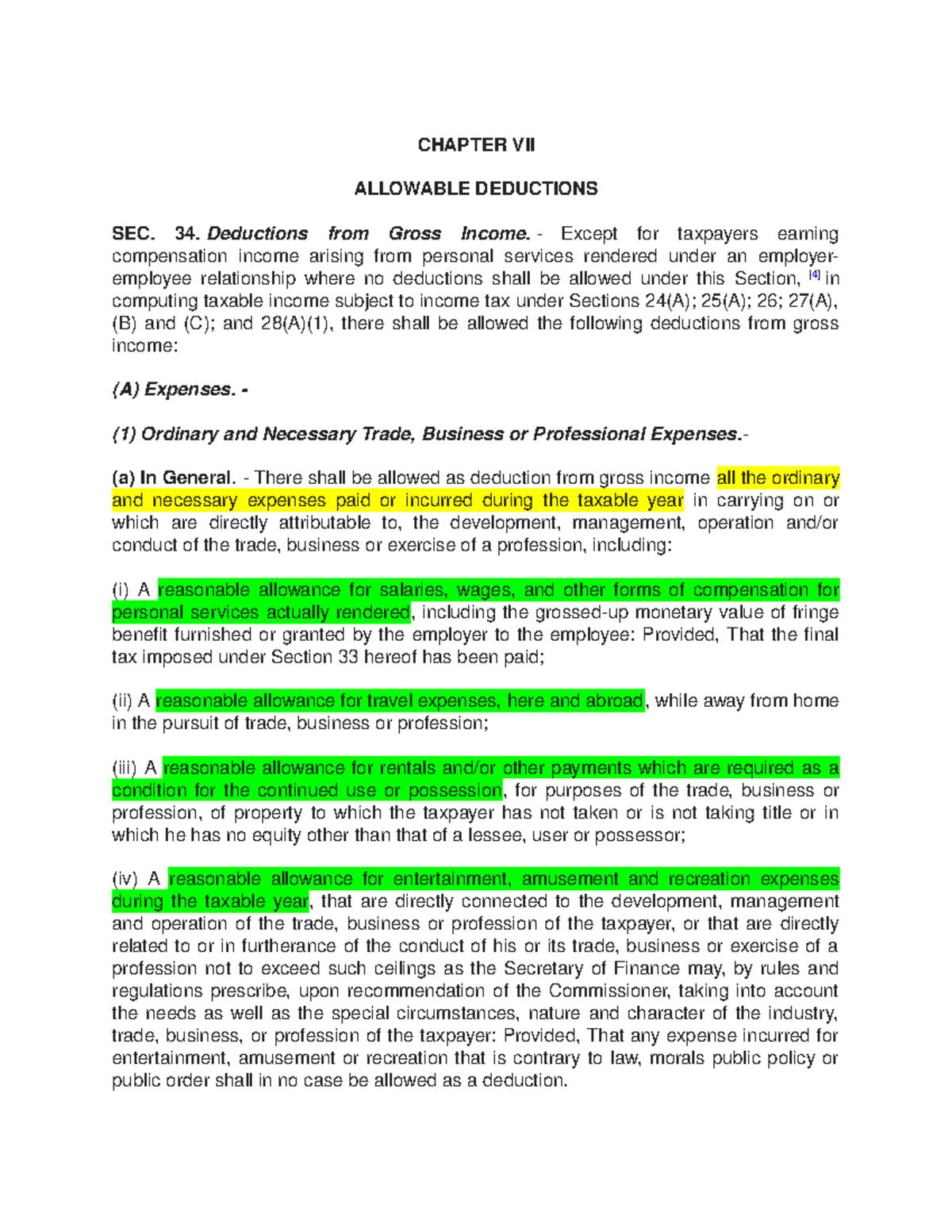 Allowable^MDeductions copy copy - CHAPTER VII ALLOWABLE DEDUCTIONS SEC ...