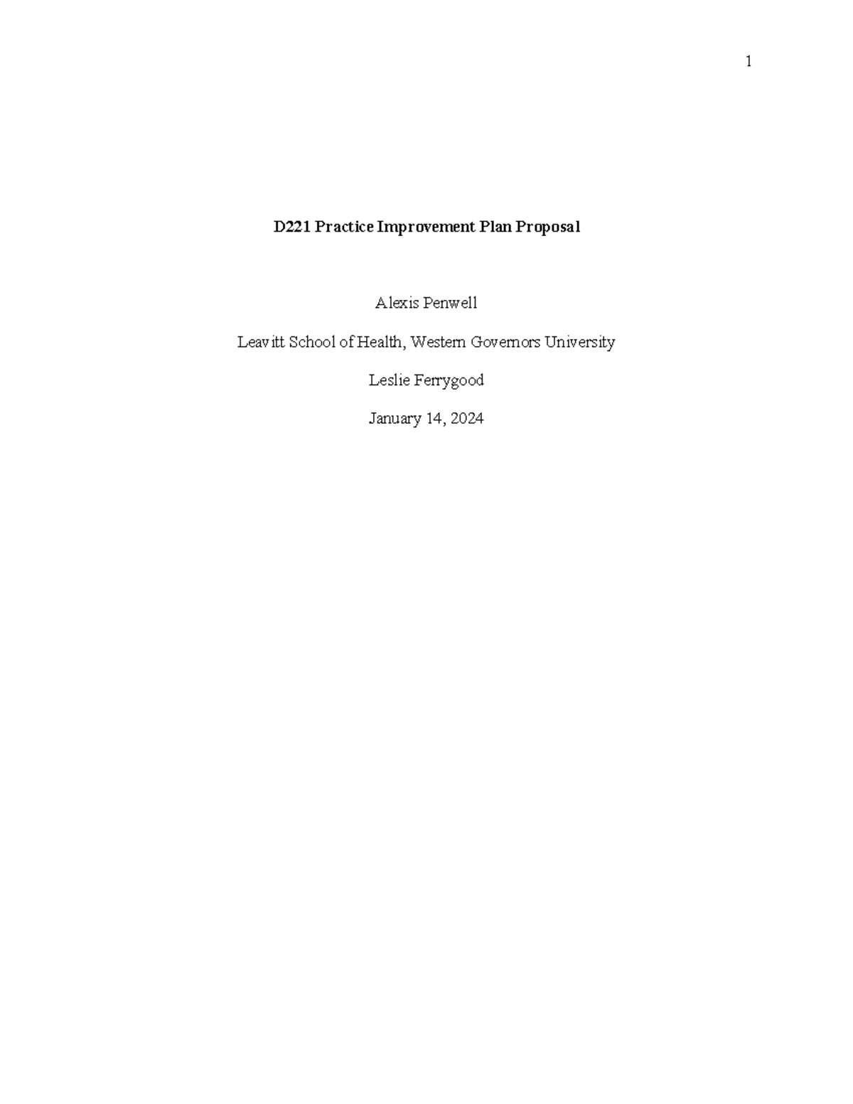 D221 Task proposal paper - D221 Practice Improvement Plan Proposal ...