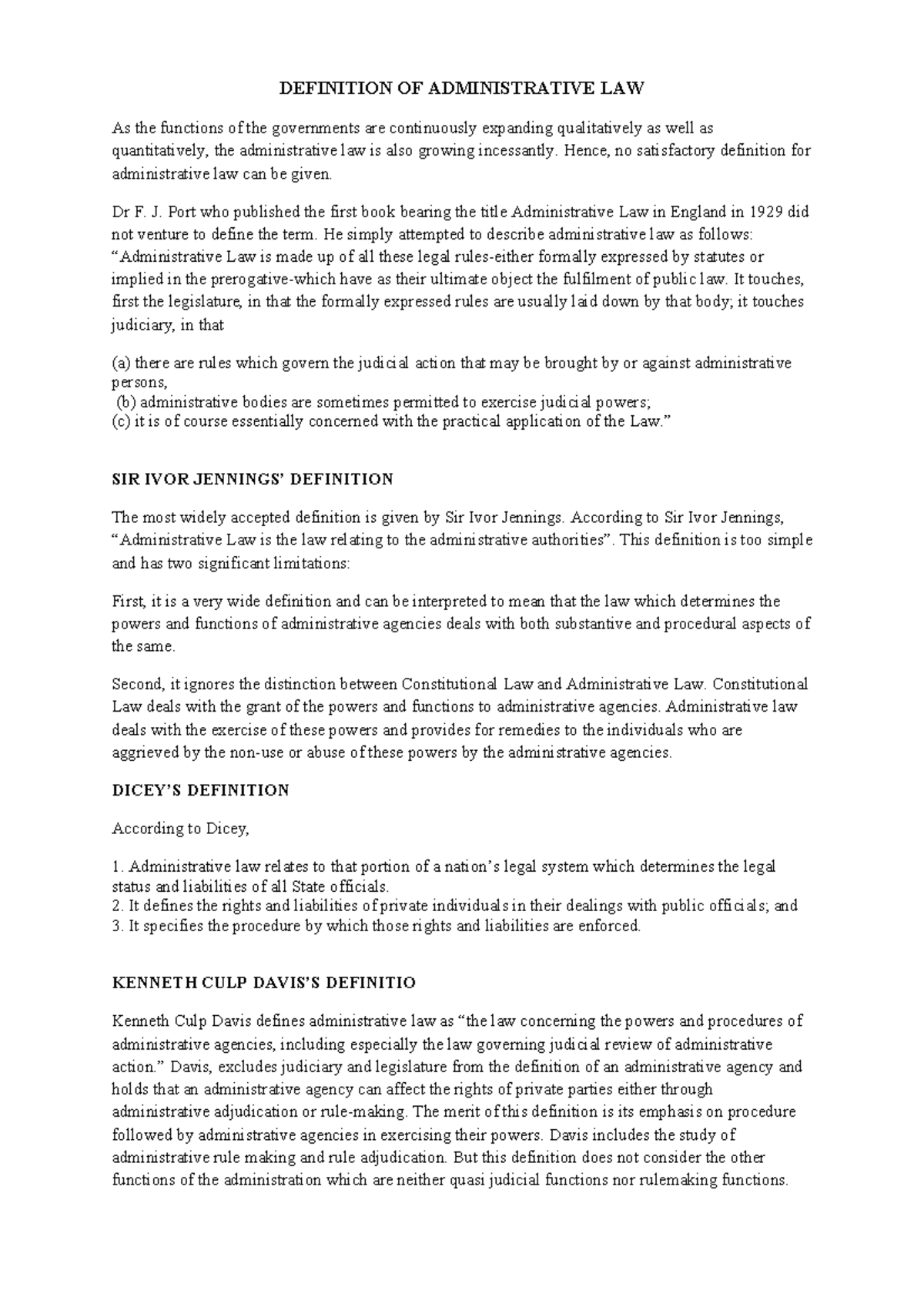 Administrative Law - Law Notes 1st Year - DEFINITION OF ADMINISTRATIVE ...