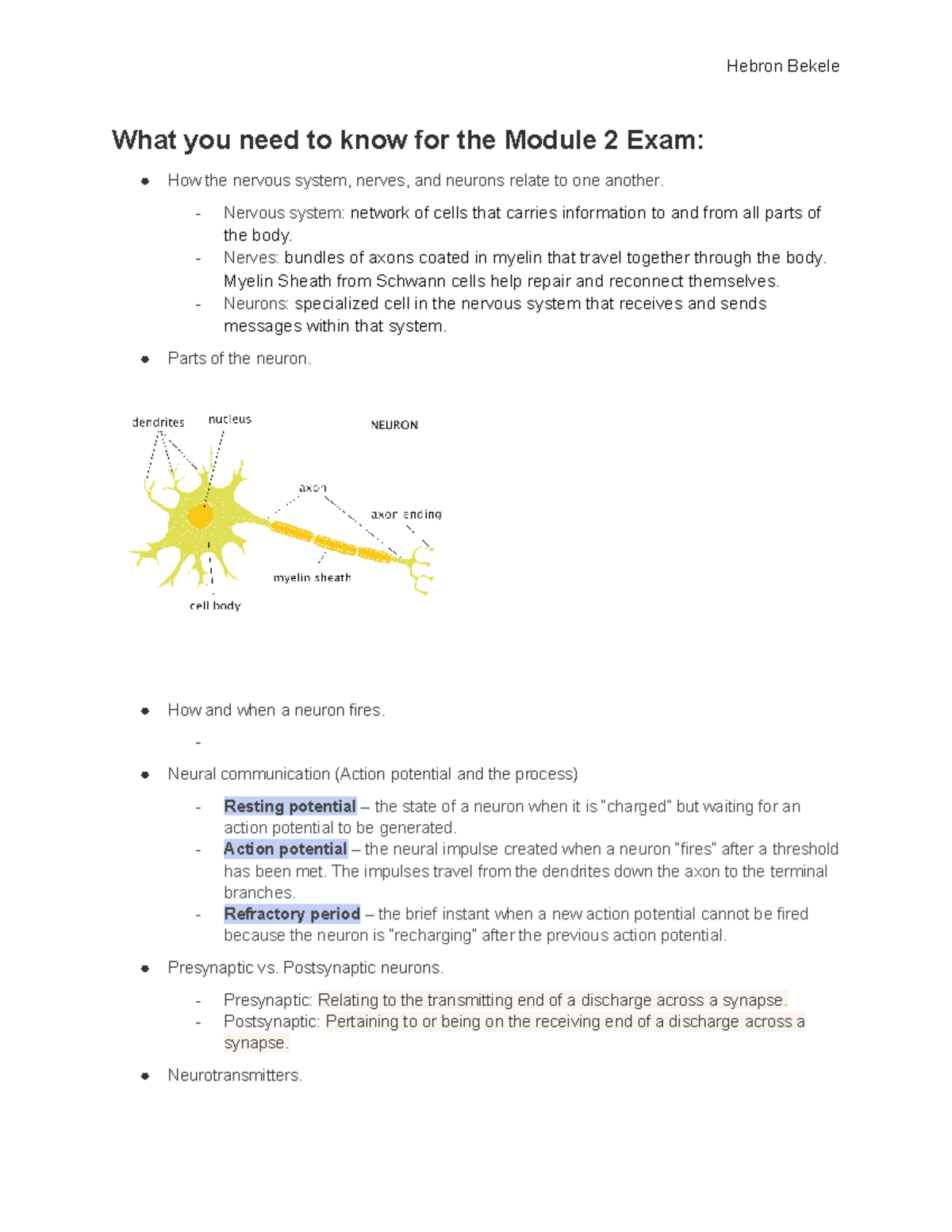 Psychology Nervous System Guide - What you need to know for the Module ...