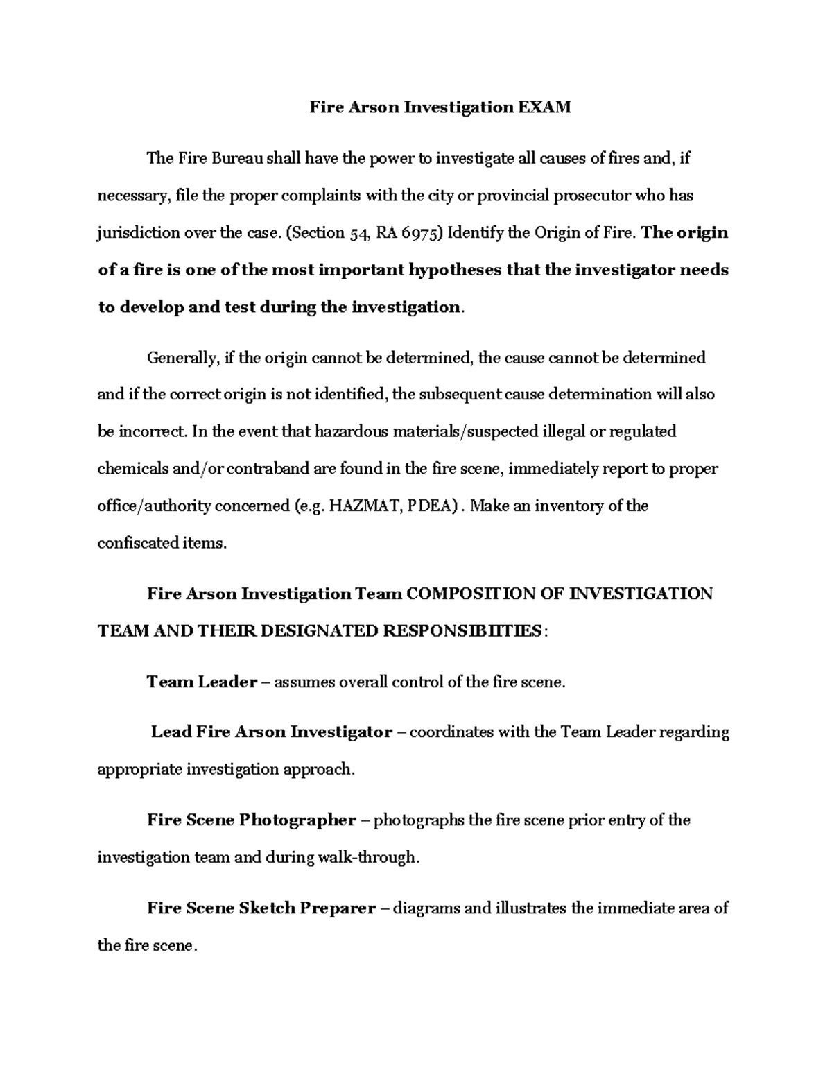 Fire Arson Investigation - (Section 54, RA 6975) Identify the Origin of ...