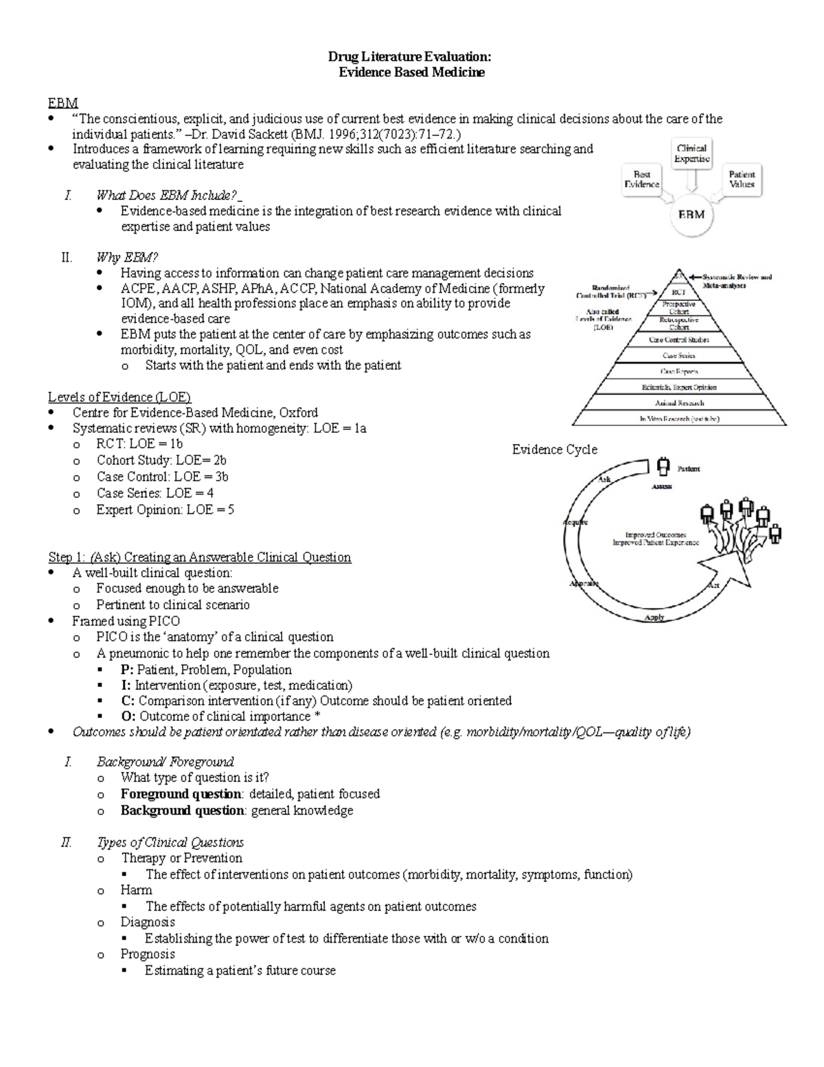 EBM - Drug Literature NOtes - Drug Literature Evaluation: Evidence ...