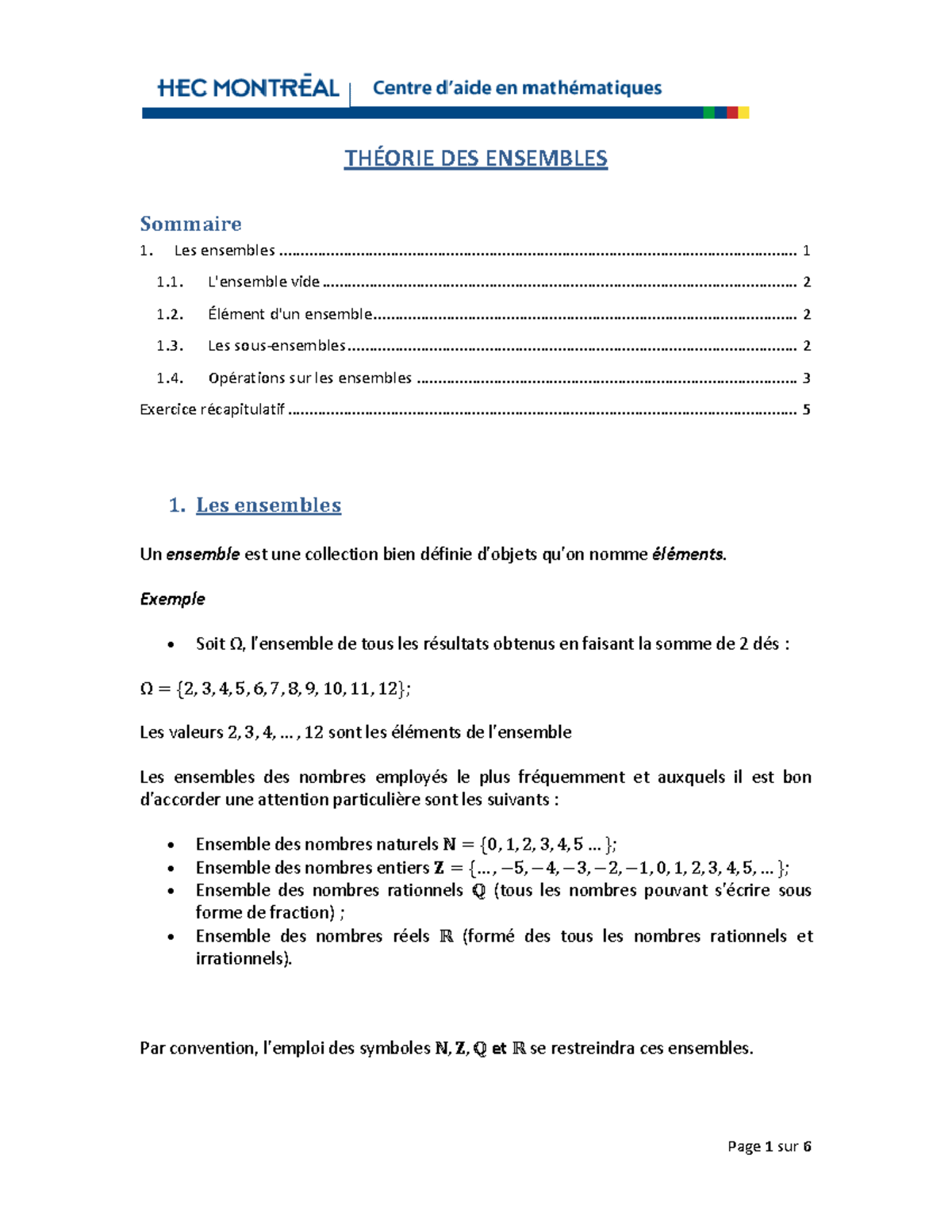 Theorie ensembles - Maths - THÉORIE DES ENSEMBLES Sommaire 1. Les ...