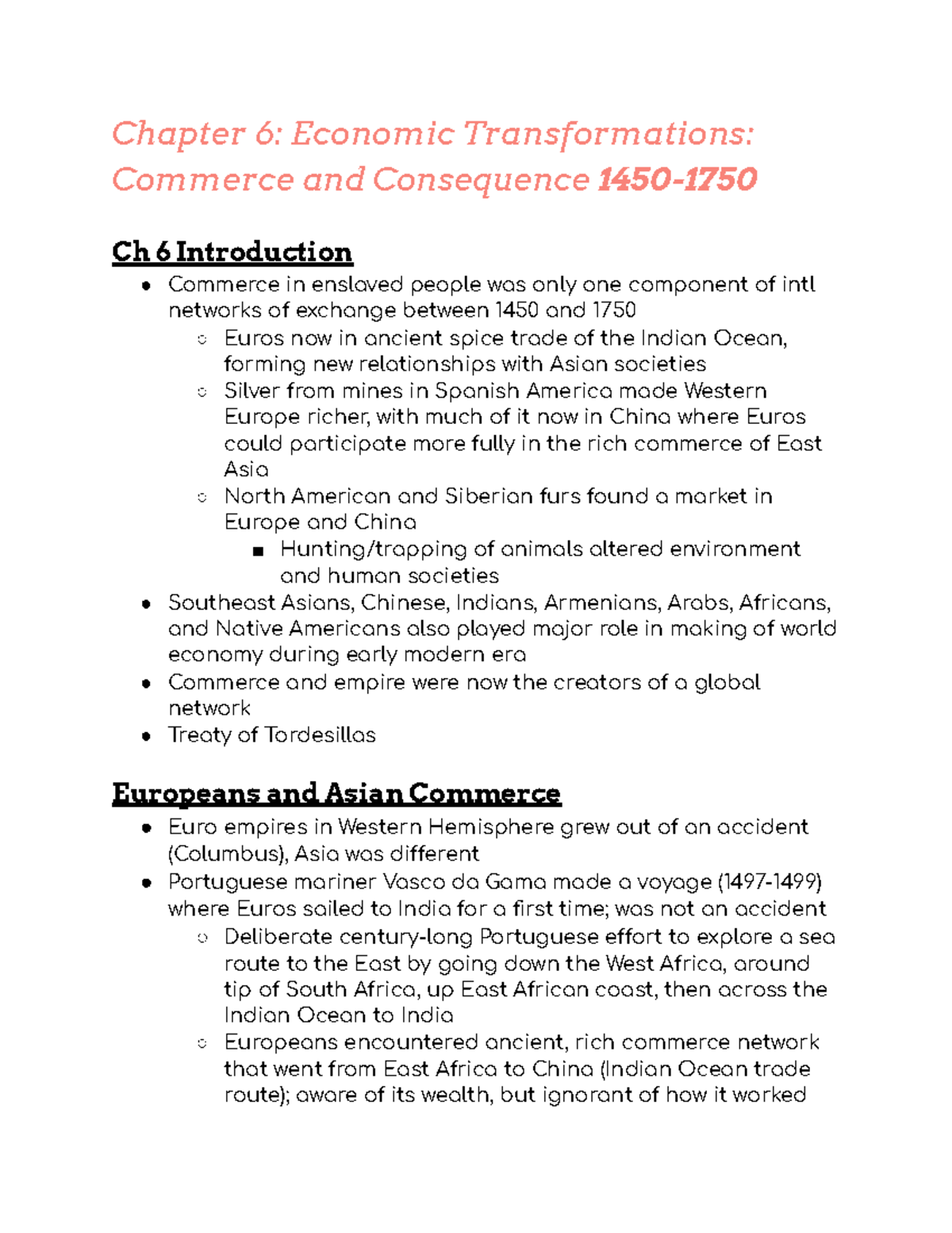 Chapter 6 Economic Transformations Commerce and Consequence 1450 1750 ...