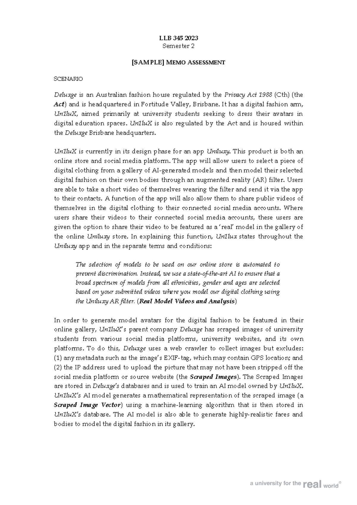 LLB345 Sample Memo Question 2023 - LLB 345 2023 Semester 2 [SAMPLE ...