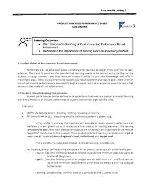 Product- Oriented Performance Based Assessment - NOTES IN ASSESSMENT IN ...