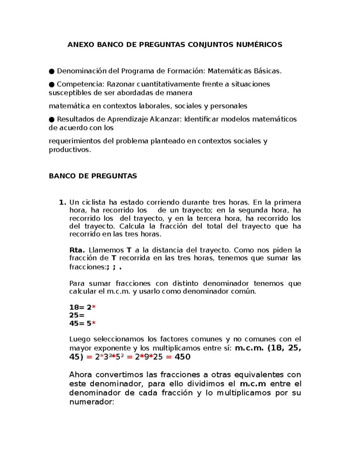 Anexo Banco DE Preguntas Conjuntos Numéricos - ANEXO BANCO DE PREGUNTAS CONJUNTOS NUMÉRICOS ...