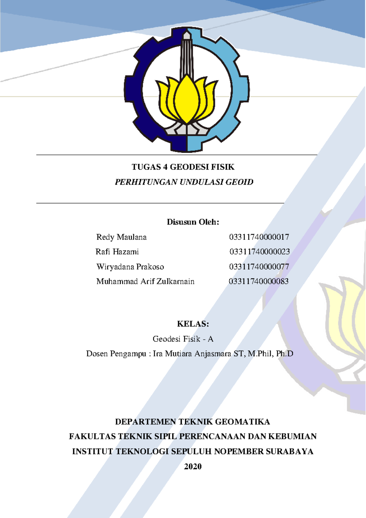 Tugas 4 geodesi fisik - TUGAS 4 GEODESI FISIK PERHITUNGAN UNDULASI ...
