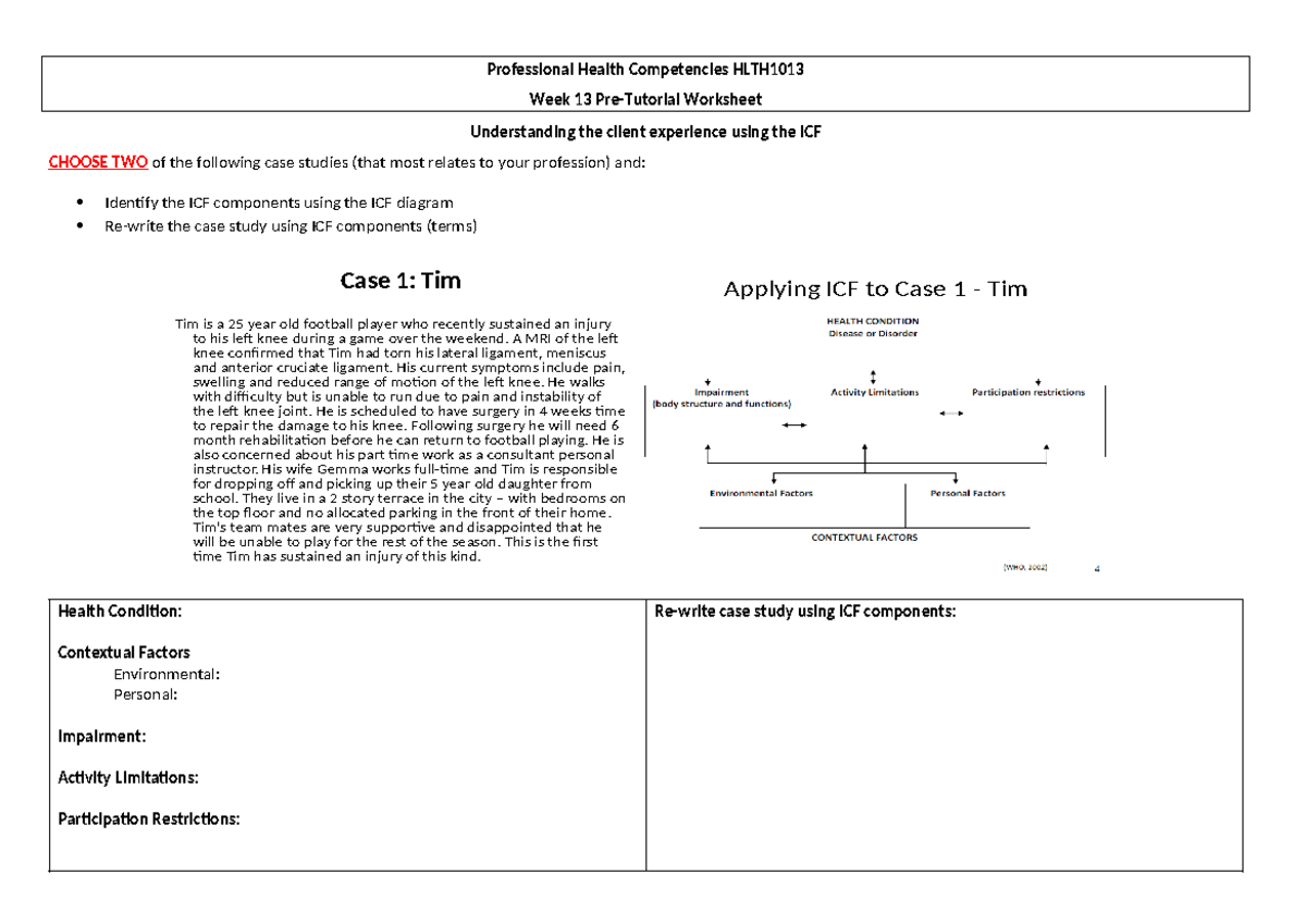 Wk 13 Pretutorial Student Worksheet 2022 - Professional Health ...