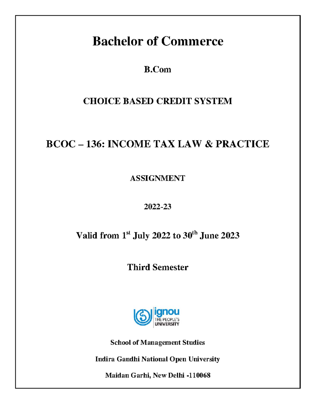 BCOC-136 - Assignment questions paper - Bachelor of Commerce B CHOICE ...