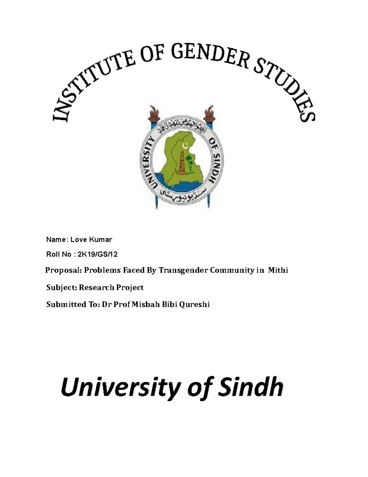 LOVE Kumar 21 proposal - gender studies notes - Name: Love Kumar Roll ...