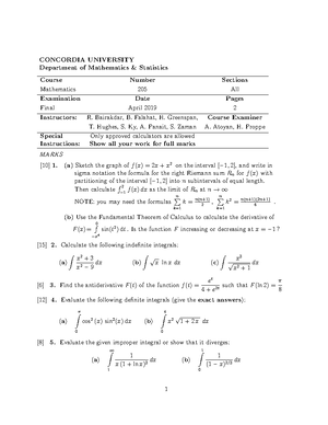 205 - Concordia - MATH - Studocu