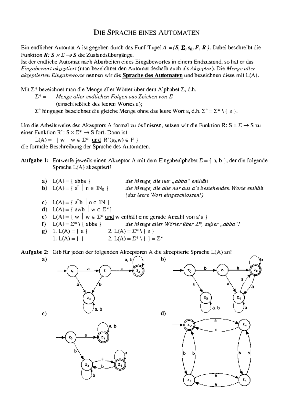 01 Arbeitsblatt Sprache eines Automaten - DIE SPRACHE EINES AUTOMATEN ...