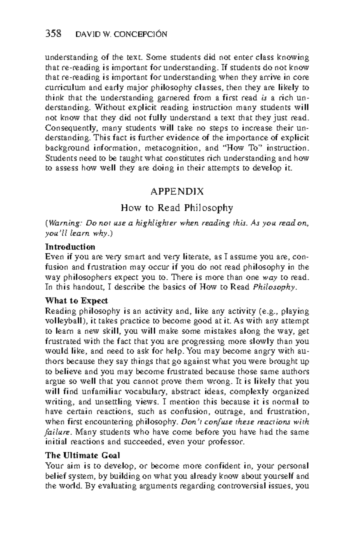 W1C2 How to Read Philosophy David Concepción - 358 DAVID W. CONCEPCIÓN ...