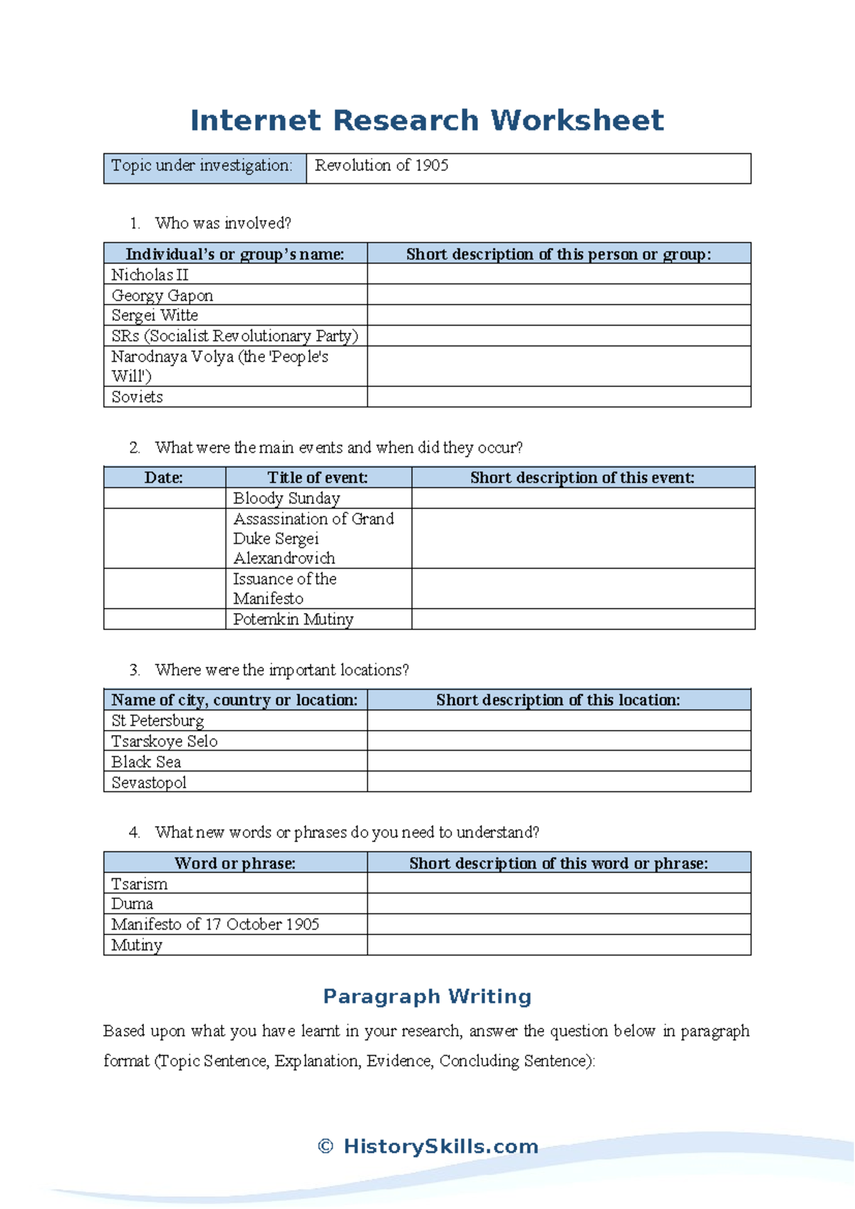1905 Revolution Research Worksheet - Internet Research Worksheet Topic ...