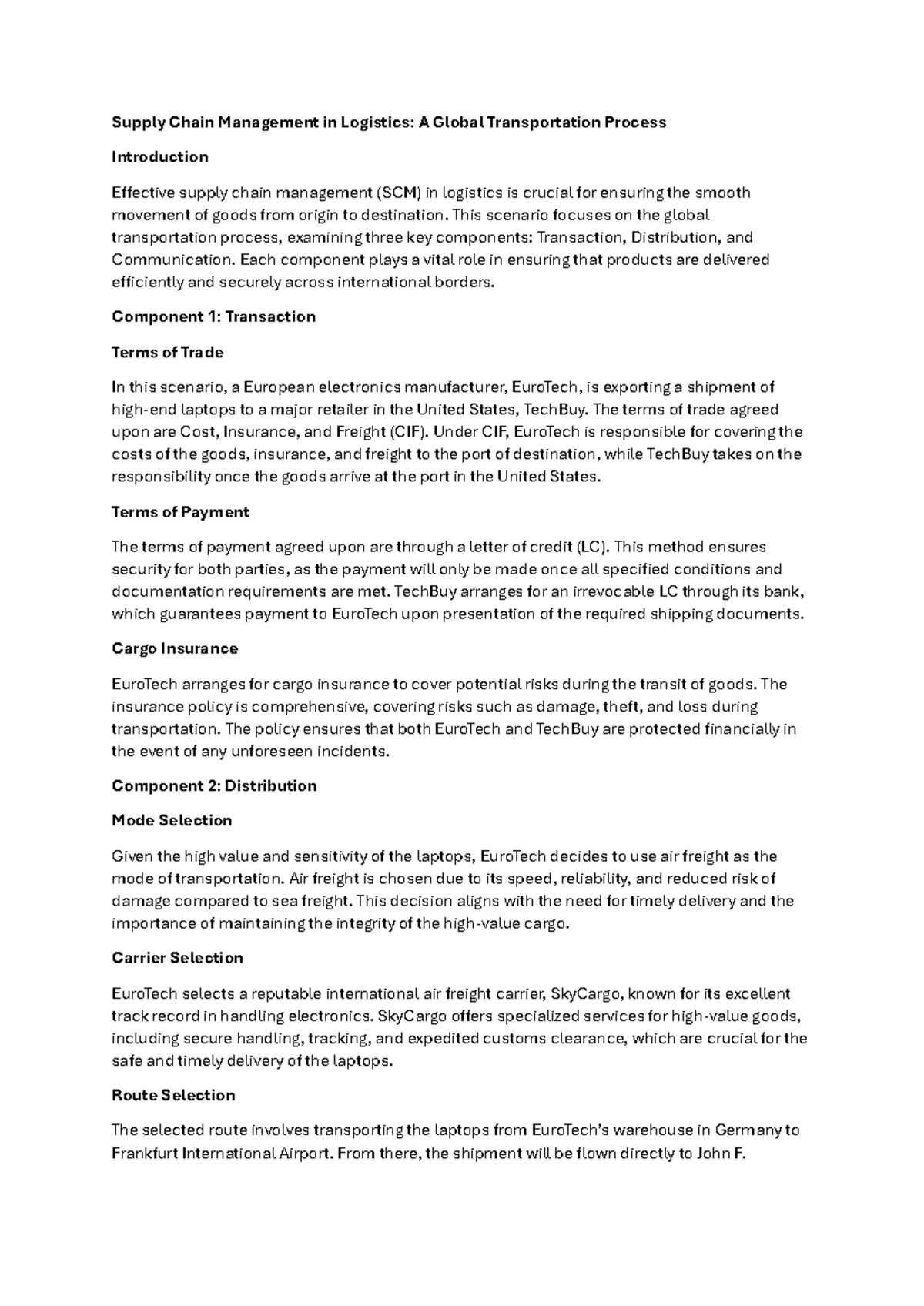 OBS 316 Supply chain notes. Global transportation process - Supply ...