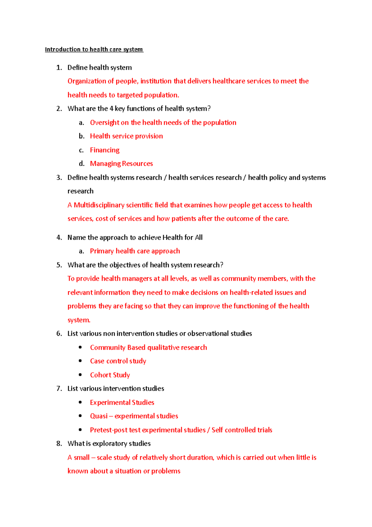 Public Health - Testing 1123 - Introduction to health care system ...