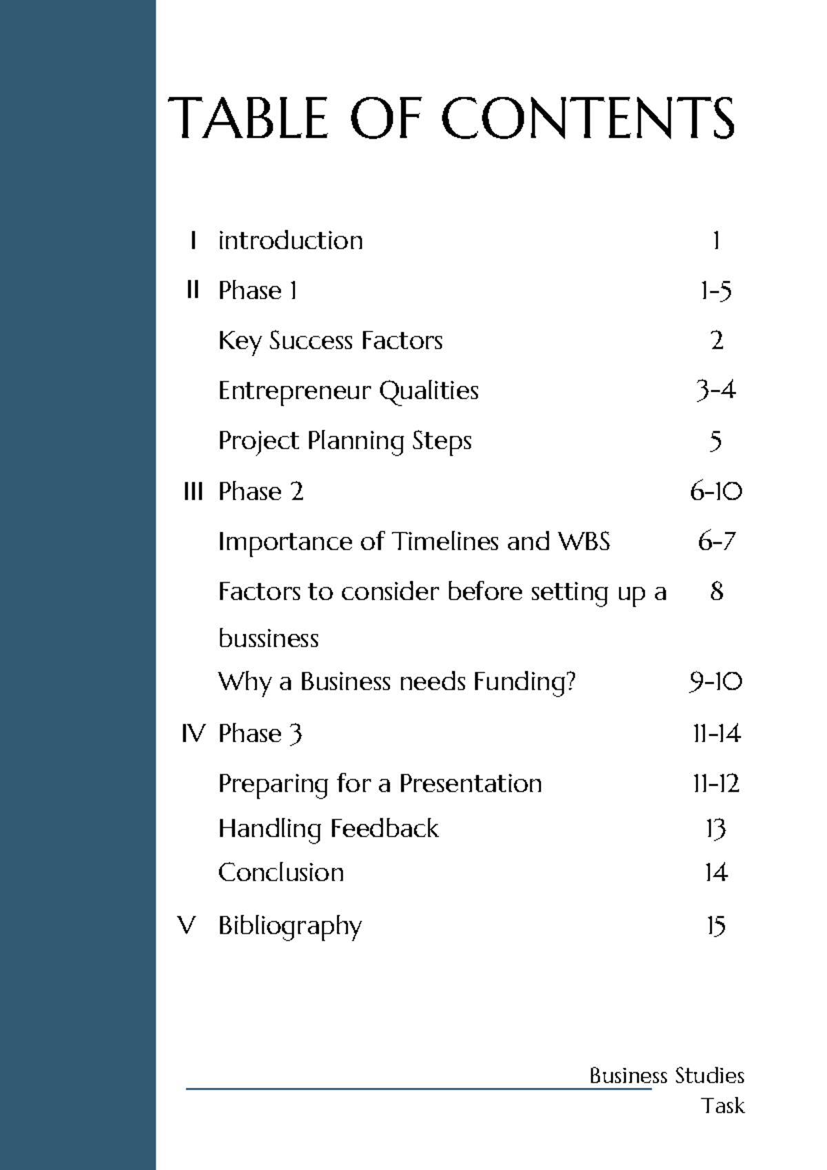 Table of context - Task ideas - Factors to consider before setting up a ...