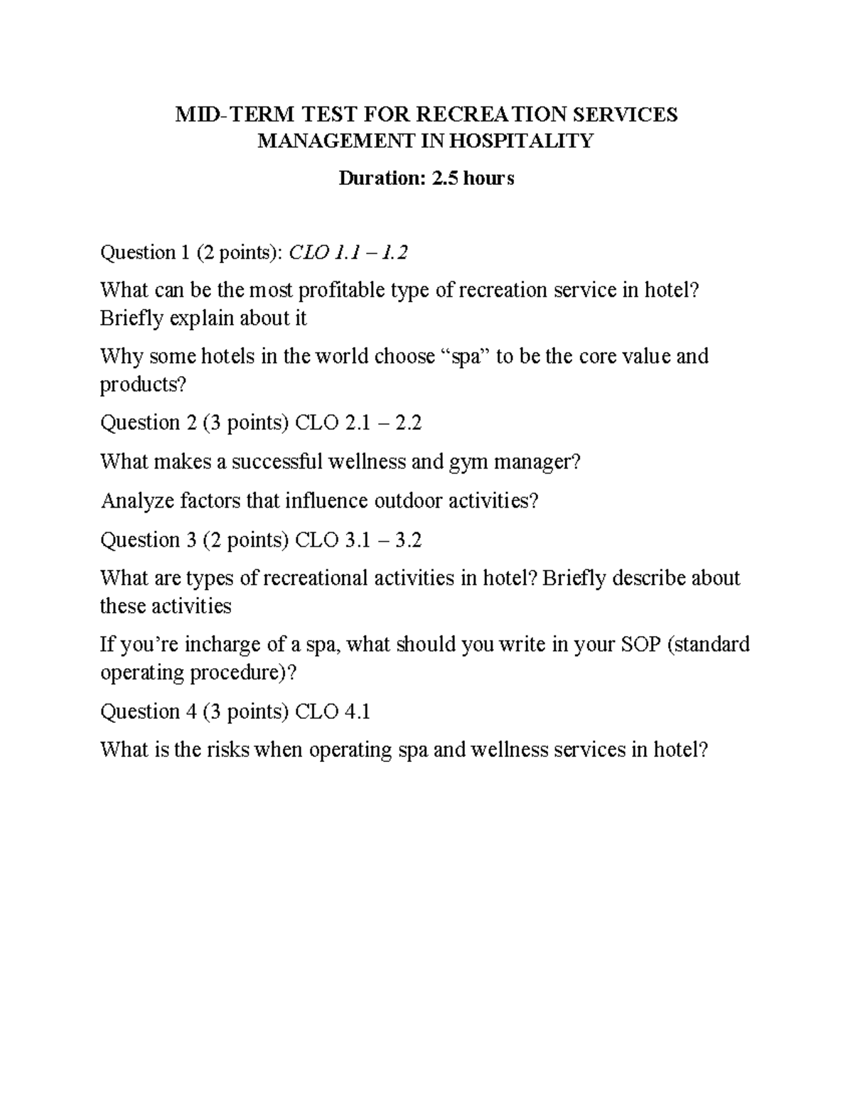 MID test K64 - Đề giữa kỳ thầy Trọng - MID-TERM TEST FOR RECREATION ...