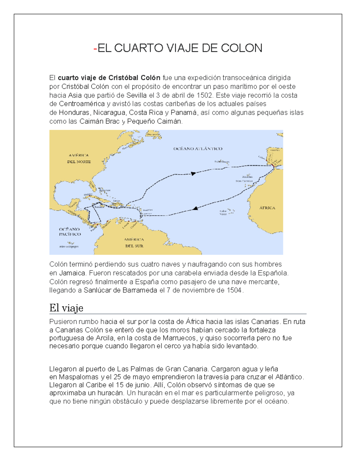 EL Cuarto Viaje DE Colon - EL CUARTO VIAJE DE COLON El cuarto viaje de ...