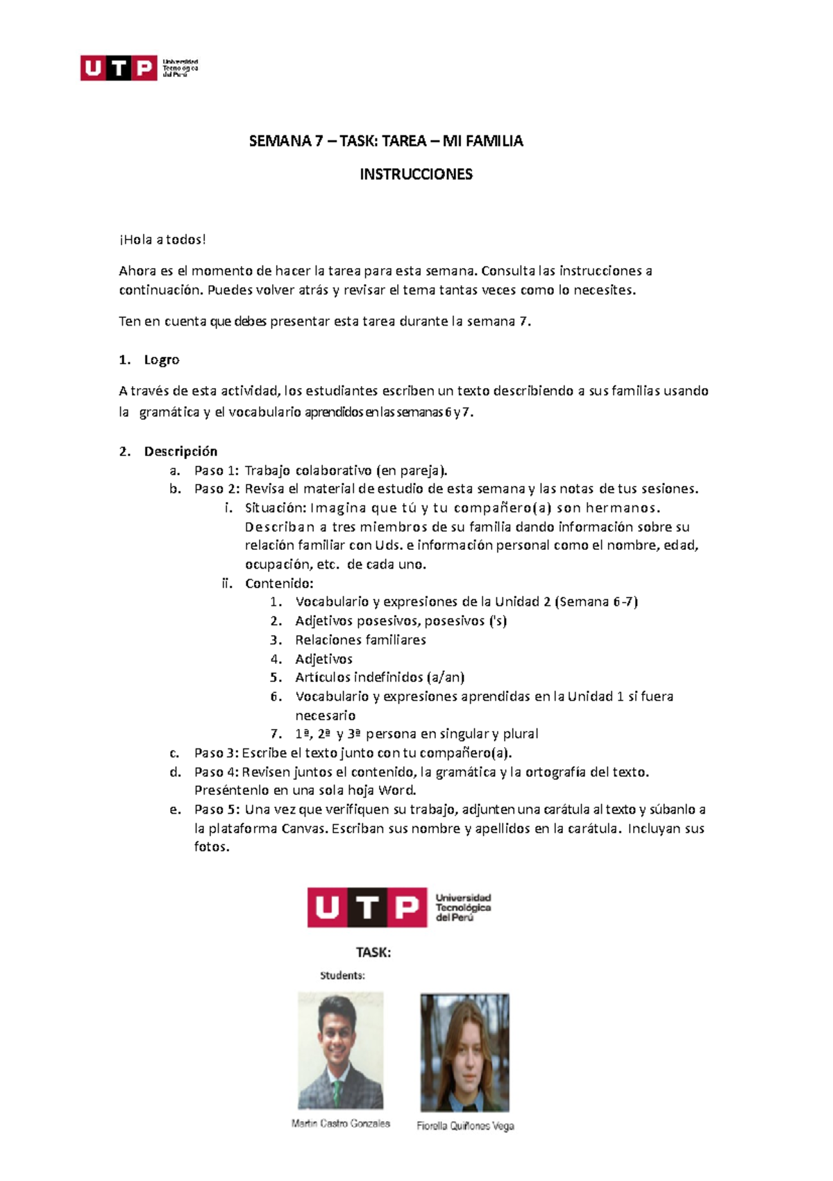 Semana 7 - Documento - Task Agosto 23 - SEMANA 7 – TASK: TAREA – MI FAMILIA INSTRUCCIONES ¡Hola ...