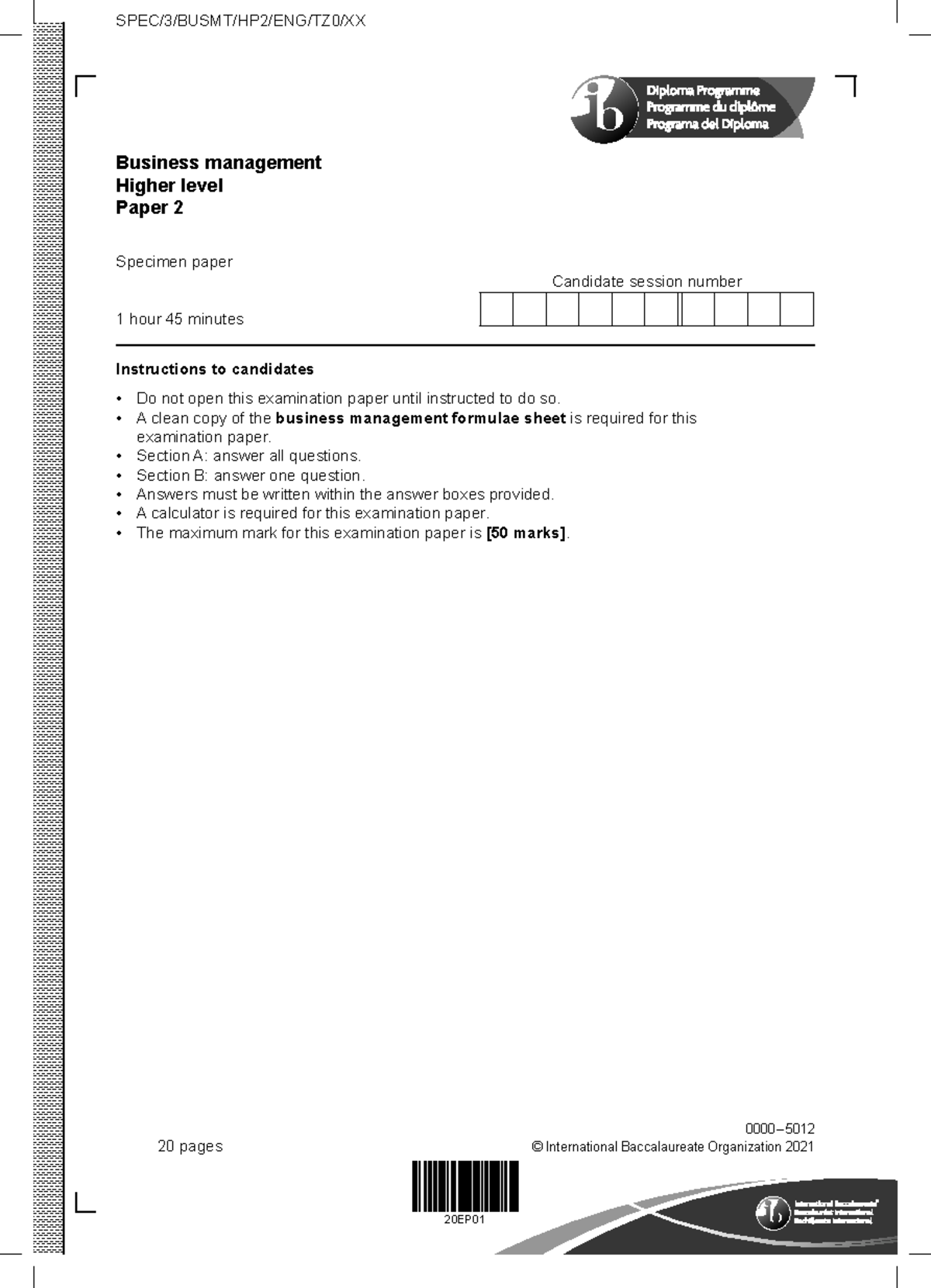 Paper 2 Sample - Module6 - Candidate session number © International ...