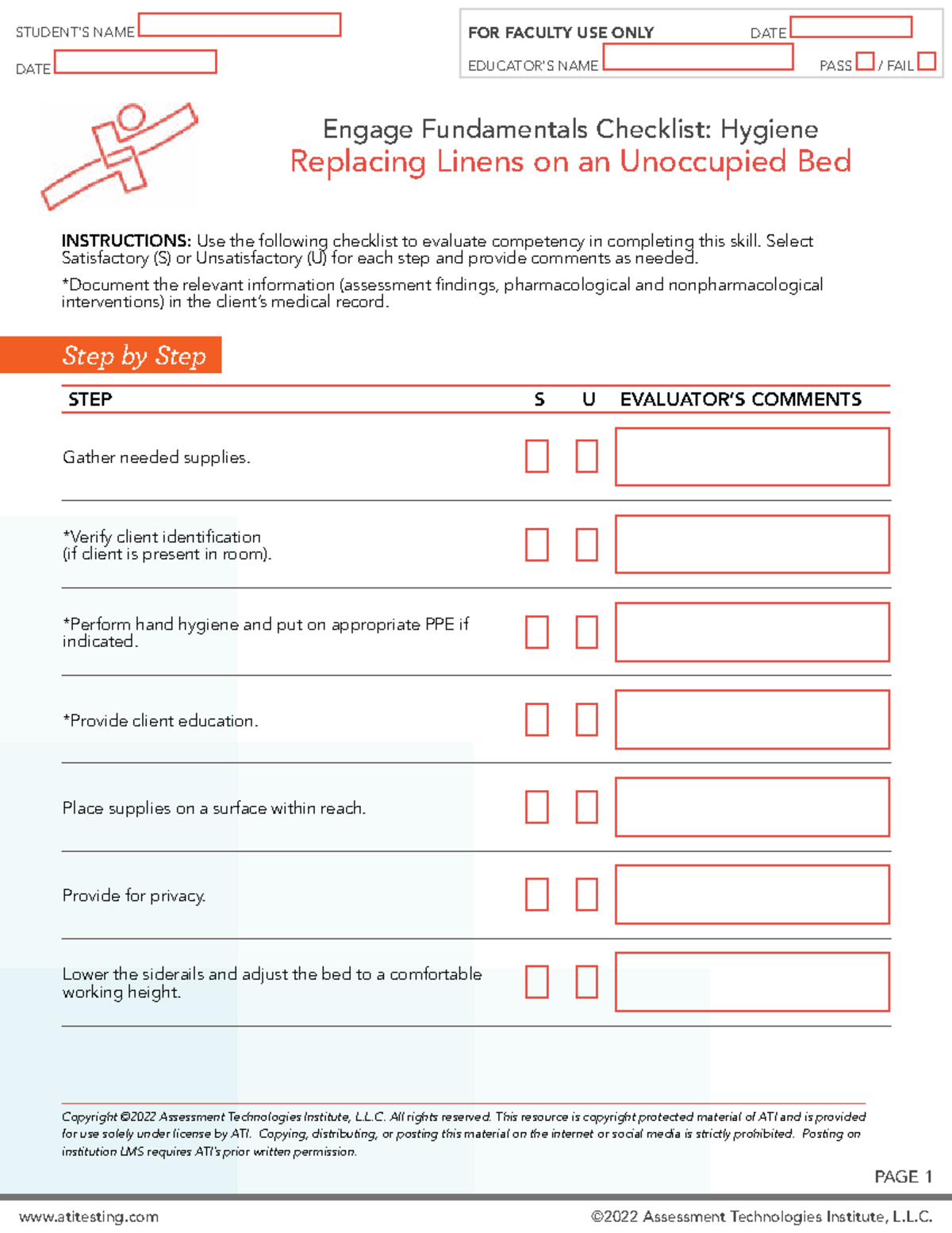 Skills Checklist Hygiene Linens Unoccupied - atitesting ©2022 ...