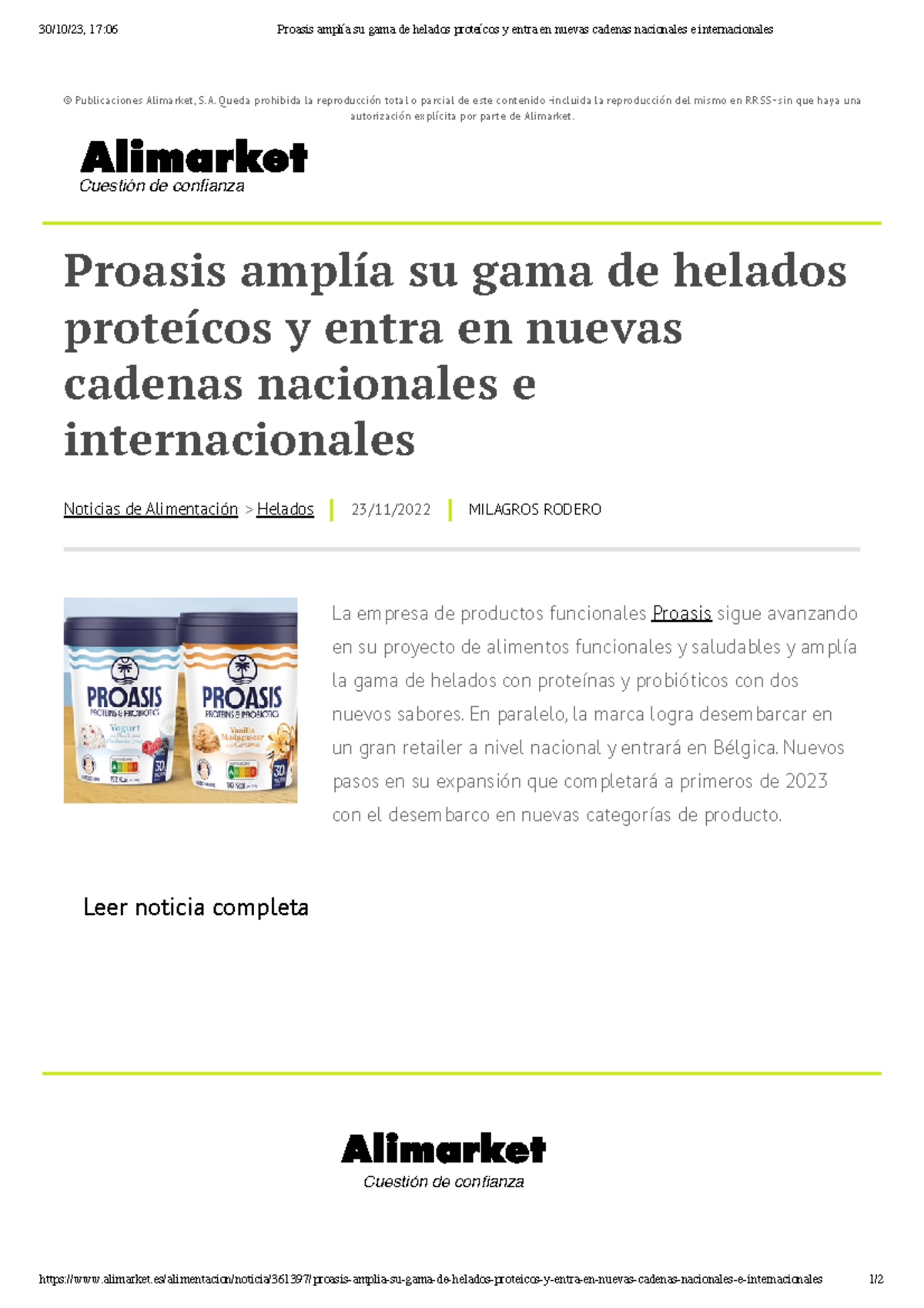 Proasis amplía su gama de helados proteícos y entra en nuevas cadenas ...