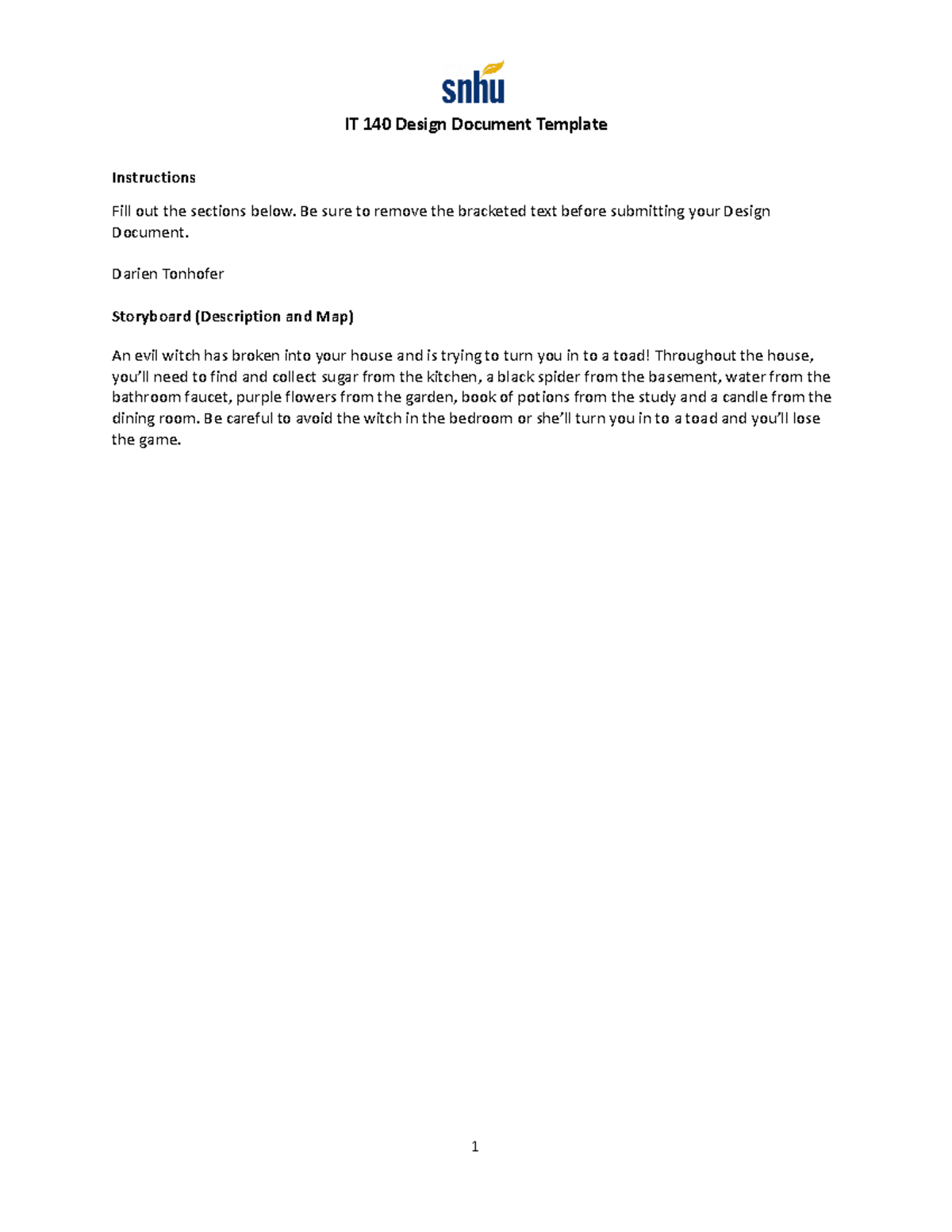 IT140 Milestone 1 - IT 140 Design Document Template Instructions Fill ...