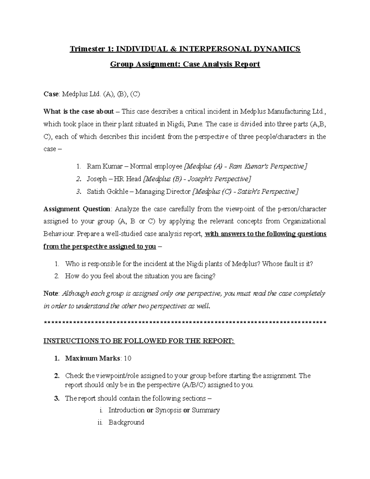 Case Analysis Report - Instructions - Trimester 1: INDIVIDUAL ...