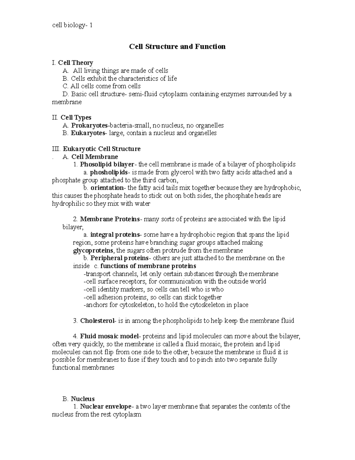 Cell Structure-P - coursework - cell biology- 1 Cell Structure and ...