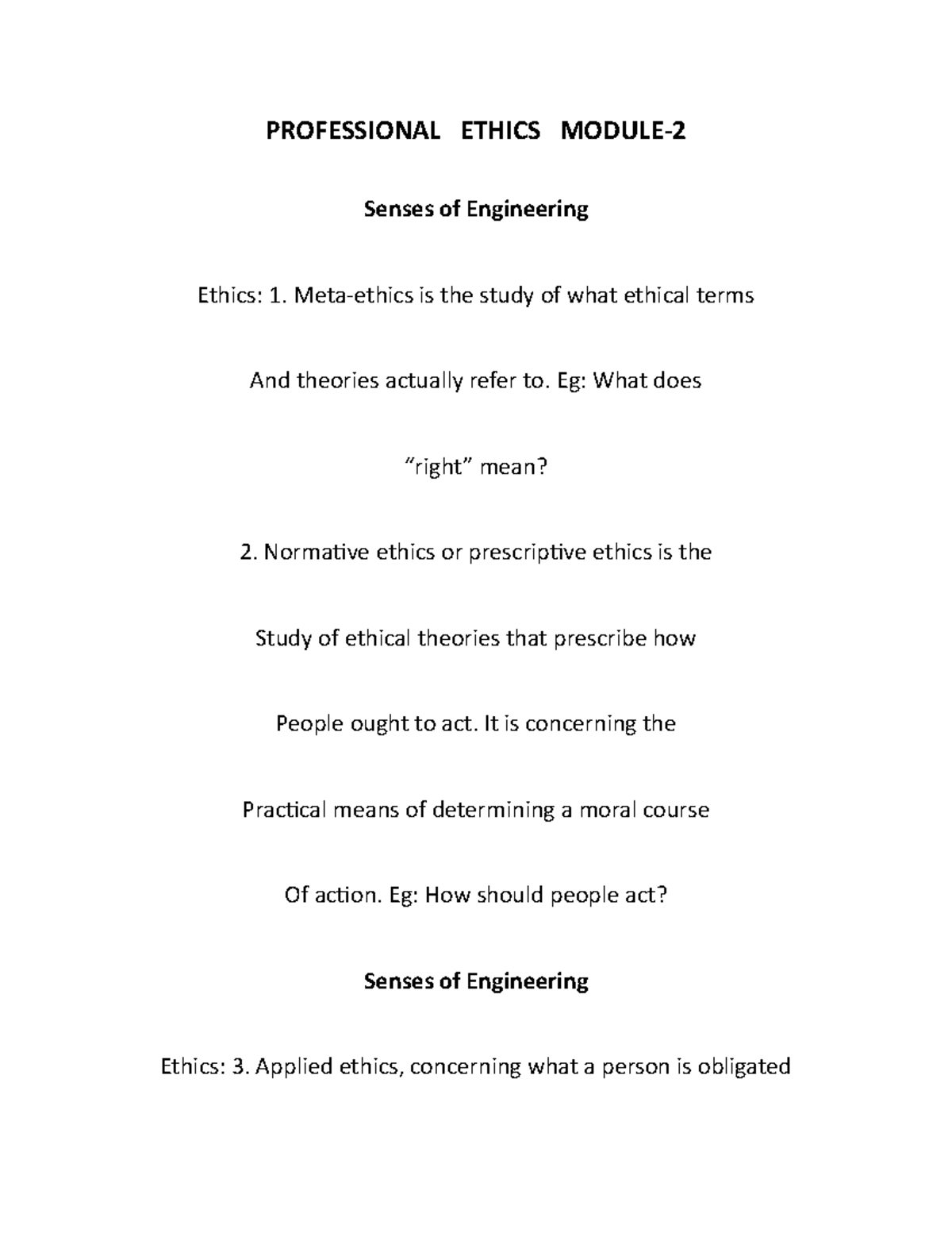 PE Module 2 note1 - PROFESSIONAL ETHICS MODULE- Senses of Engineering ...