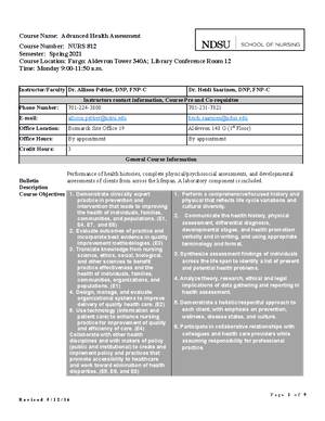 NURS 812P Syllabus Summer - Course Name: Advanced Health Assessment ...