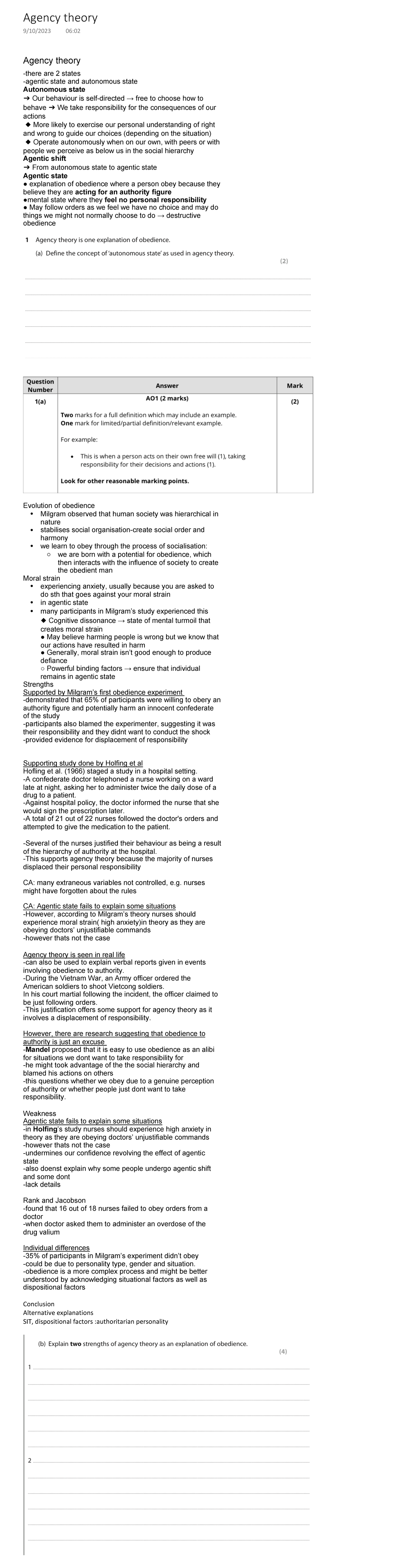 Agency theory - Agency theory there are 2 states agentic state and ...