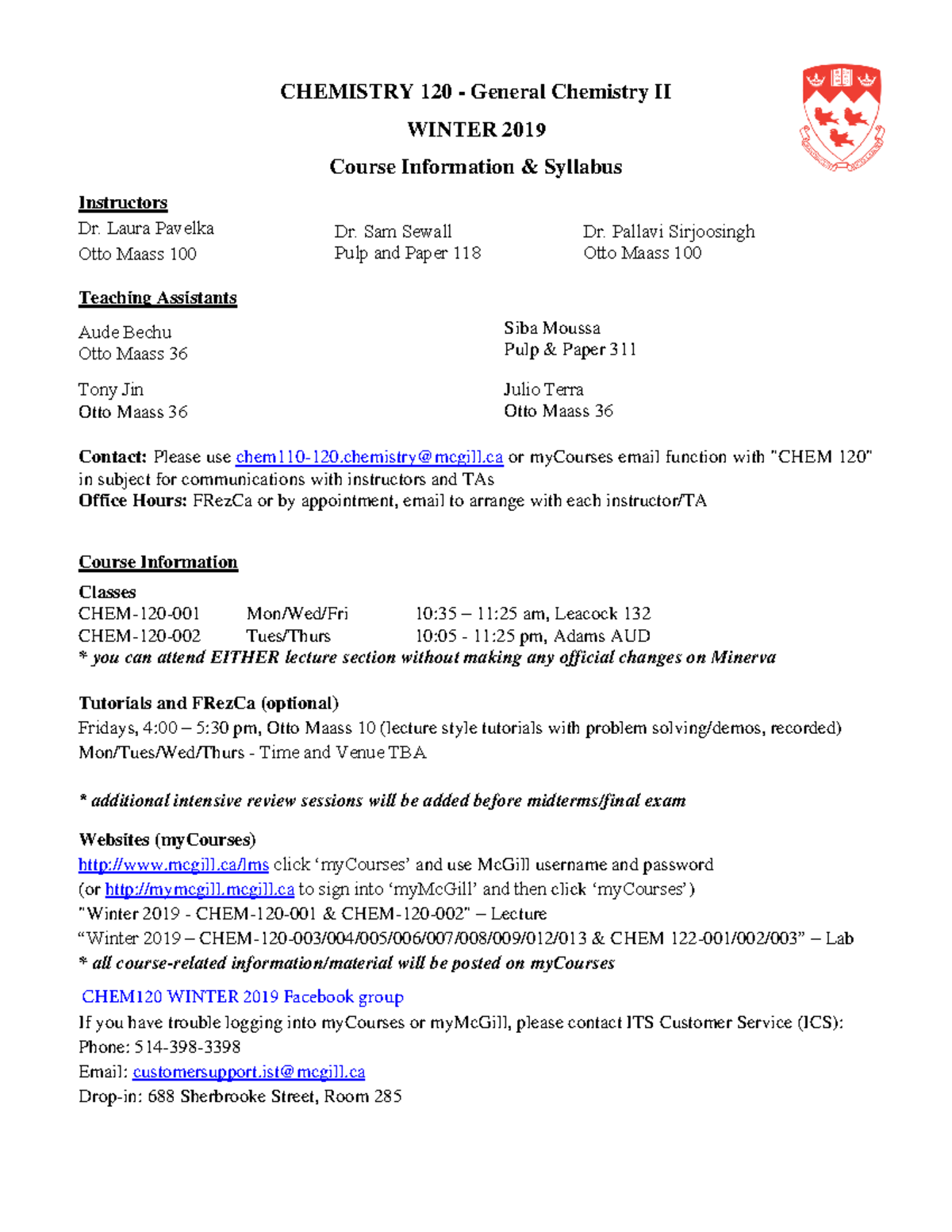 120 Course Syllabus - Summary General Chemistry 2 - CHEMISTRY 120 ...