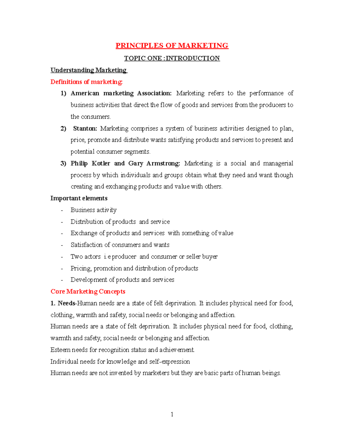 Principles OF Marketing FULL Notes - PRINCIPLES OF MARKETING TOPIC ONE ...