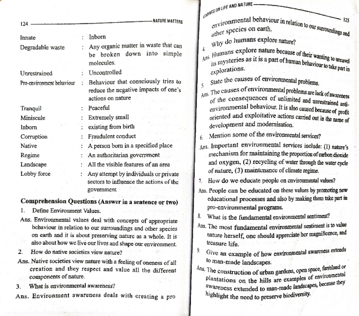 Environmental Values - NATURE NATURE MATTERS behaviour 124 in relation ...