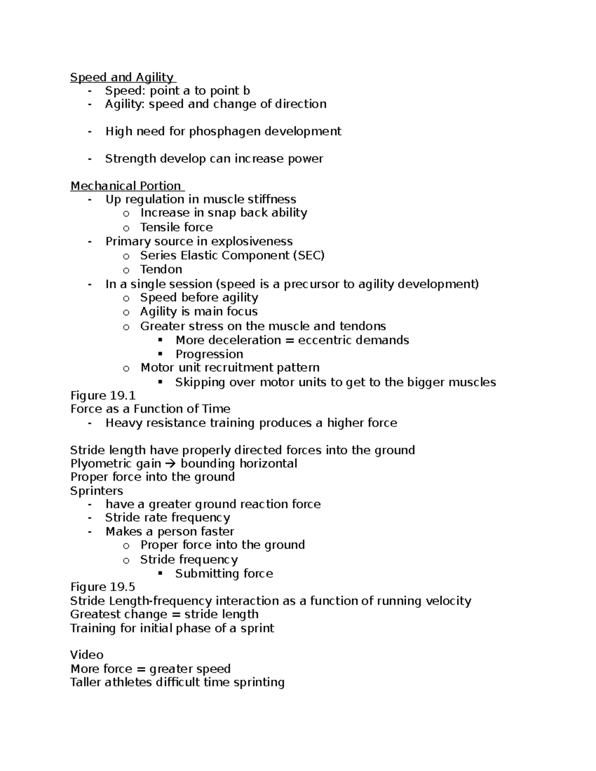 Speed and Agility Notes - Speed and Agility - Speed: point a to point b ...