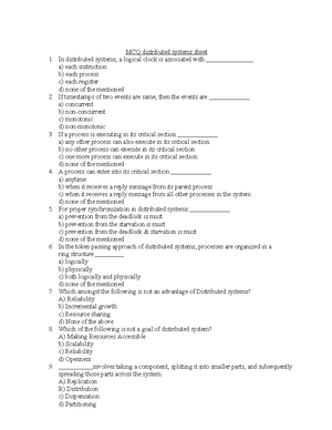 MCQ - MSQ Questions - MCQ distributed systems sheet In distributed ...
