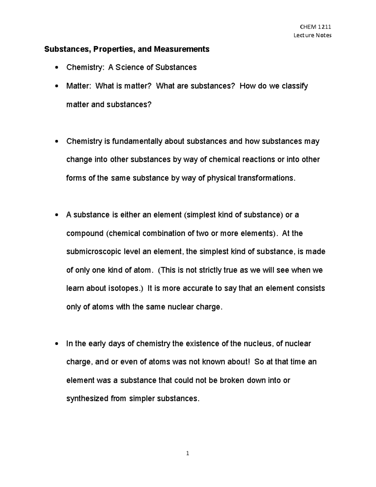 2021 CHEM 1211 Principles of Chem I Lecture Notes Substances Properties ...