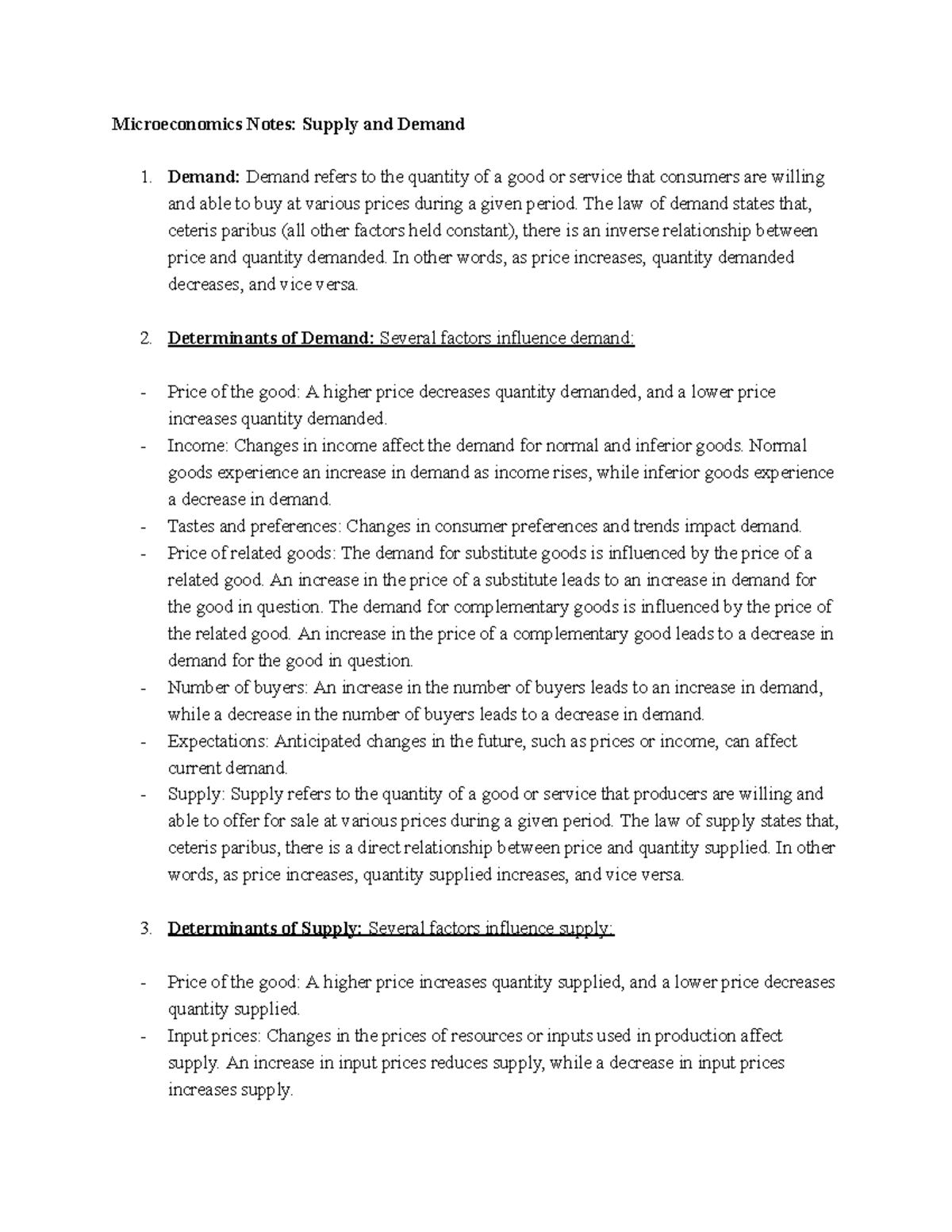 Microeconomics Notes: Supply and Demand - Microeconomics Notes: Supply ...